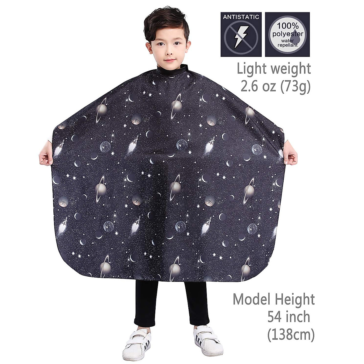 PERFEHAIR Kids Haircut Barber Cape Cover for Hair Cutting,Styling and Shampoo, for Boys - Black Space Printing