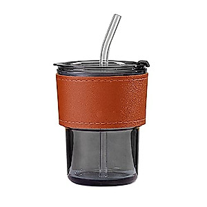 OUSFANAM Drinking Glass Cups With Bamboo-Lid And Straw Iced Coffee-Cup Suitable For Juice Water Soda-Tea Girl Birthday Gift 400ML Spill Proof Straw Cups For Adults
