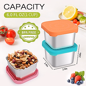 Stainless Steel Snack Containers,Small Metal Food Storage Containers with Lids,Reusable Lunch Condiment Sauce Storage Set,for Travel,Picnic,Office,6oz