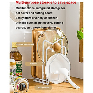 HAOCESS Pot Lid Organizer, Cutting Board Rack, Kitchen Shelf Chopping Board Rack, Kitchen Countertop Drain Storage Shelf, Bedroom Study Bookshelf Desk Organization (White)