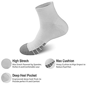 GKX Men's 10 Pairs Cotton Moisture Wicking Cushioned Sole Preformance Training Running AthleticWorkout Low Cut Socks(White 10P)