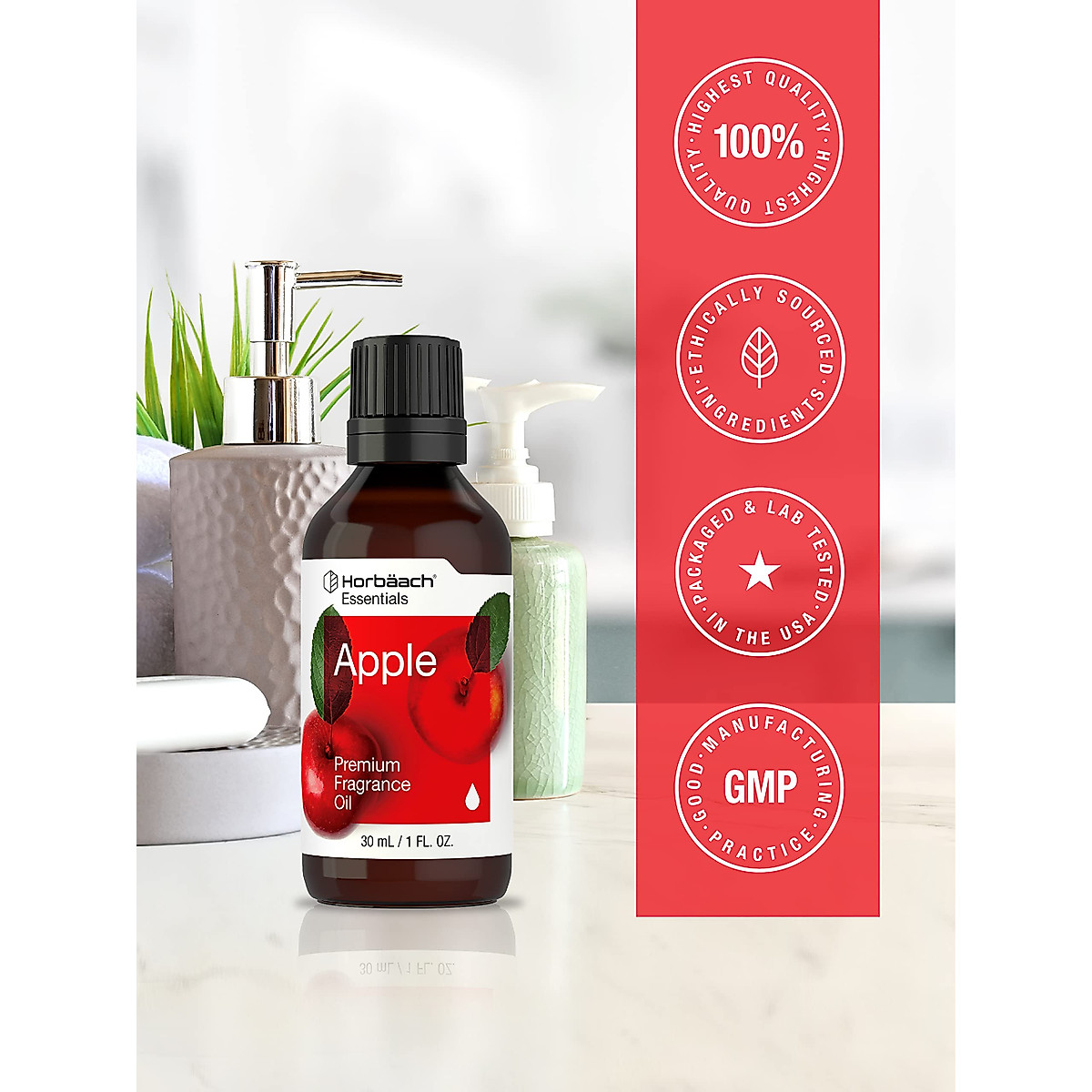 Horbäach Apple Fragrance Oil | 1 Fl Oz (30ml) | Premium Grade | for Diffusers, Candle and Soap Making, DIY Projects & More