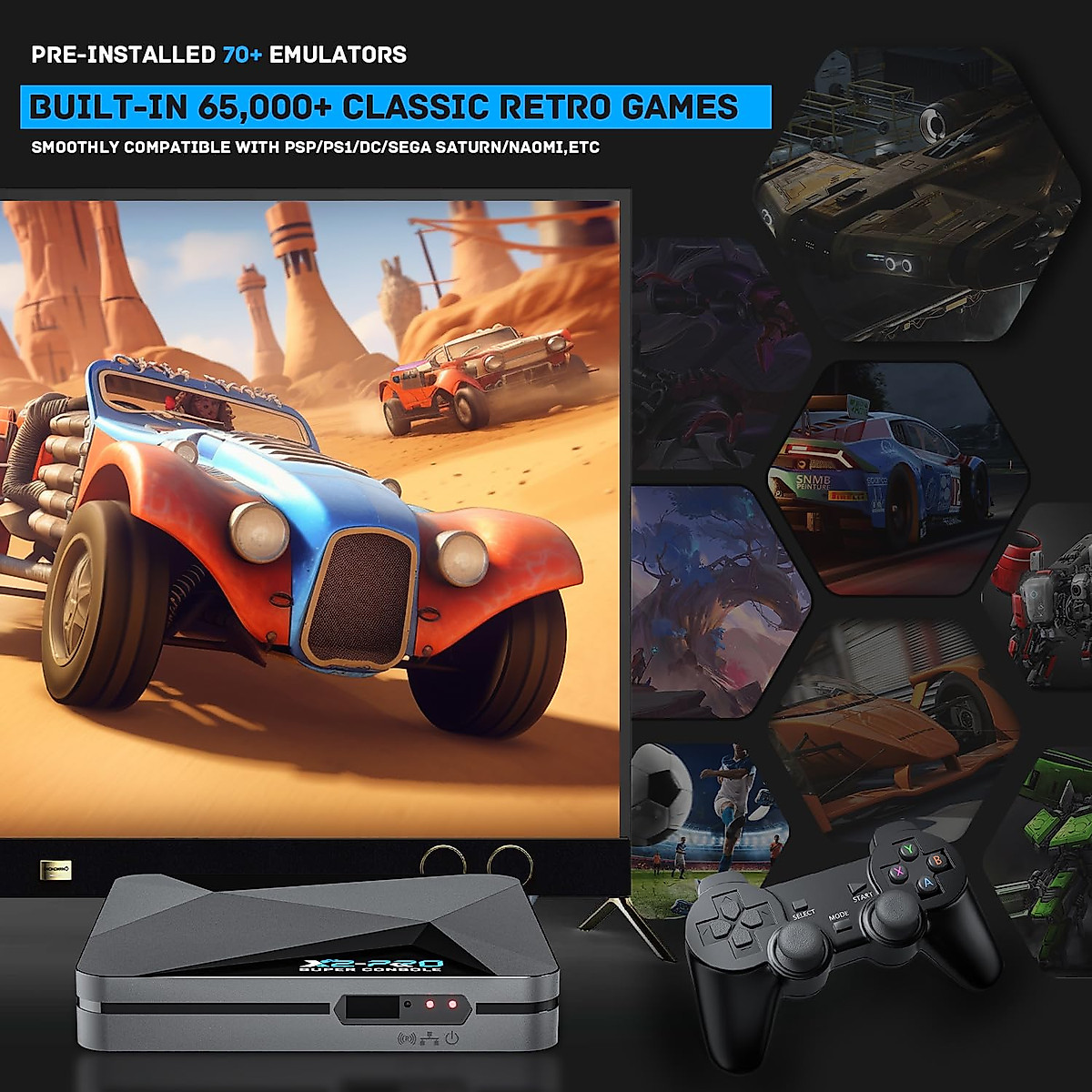 Super Console X2 PRO Retro Game Console with 100,000+Games,Video Game Console with EmuElec 4.5/Android 9.0/CoreE,4K HD Emulator Console Compatible with PSP/PS1/DC/MAME/ARCADE,2.4+5G,BT 5.0,Best Gifts