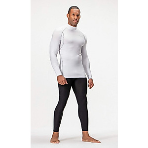 DEVOPS 3 Pack Men's Athletic Turtle Neck Long Sleeve Compression Shirts (Medium, White/White/White)