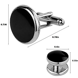 Black Silver Tuxedo Studs and Cufflinks Set, Mens Cufflinks and Cuff Studs Set Cuff Links Stainless Steel Tux Buttons with Box for Tuxedo Shirts Wedding Business Gift