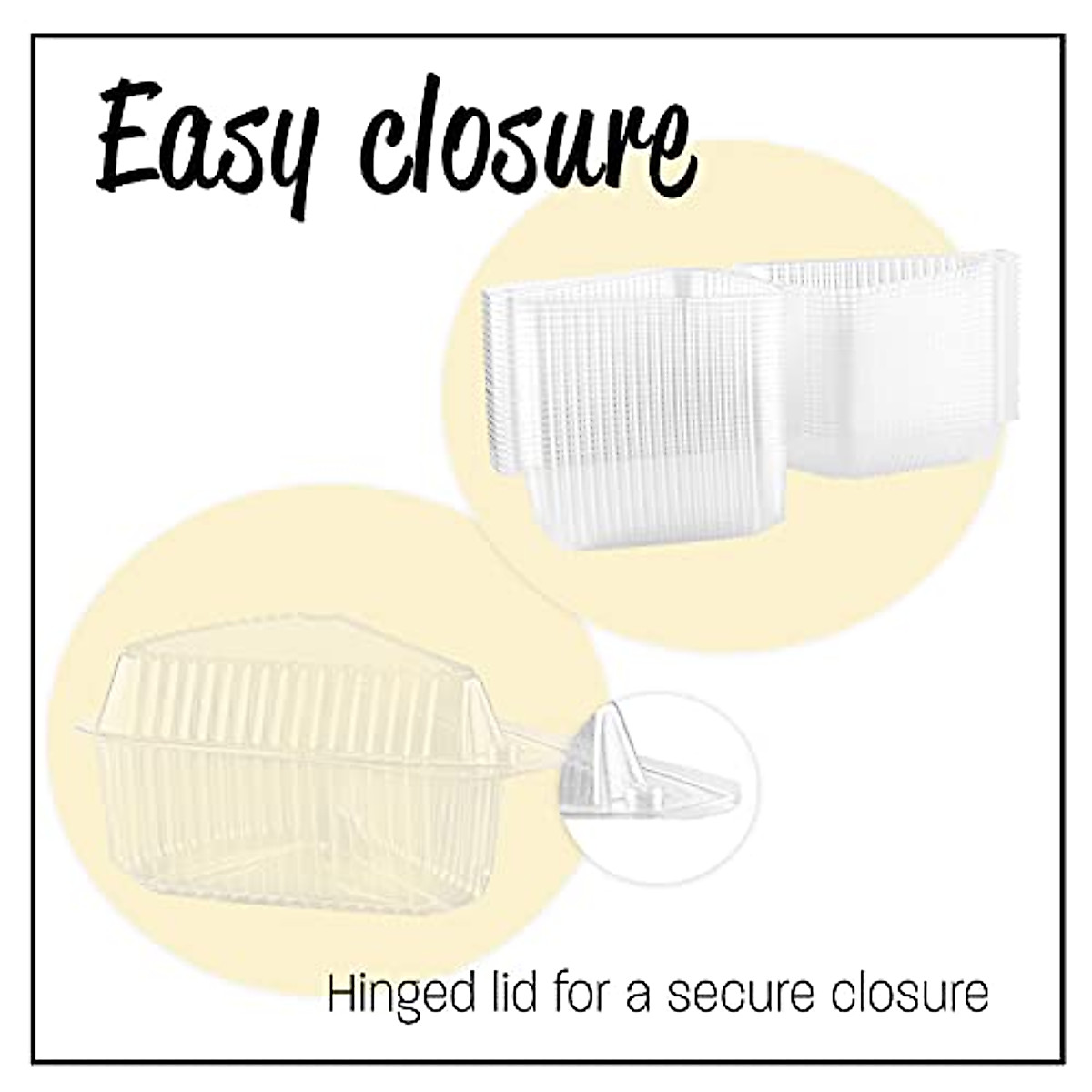 Cake Slice Container-Clear Cake Cheesecake Pie Slice Containers with Medium Dome Lid, Disposable Hinged, Pack of 50