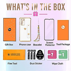 Likiyami for Samsung Galaxy A03S Phone Case Heart for Women Girls Girly Cute Pretty Luxury Aesthetic with Stand Cases White and Gold Plating Love Hearts Cover Screen Chain for Galaxy A03S 6.5"