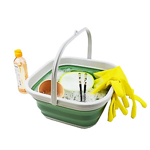 SAMMART 5.5L (1.4 Gallon) Collapsible Square Handy Bucket/Foldable SquareWater Pail/Portable Tub with Handle. (Grey/Dark Sea Green)