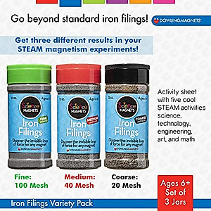 Dowling Magnets Iron Filings Variety Pack, 3 Jars (fine, Medium, coarse), 12 Ounces Each (731050)