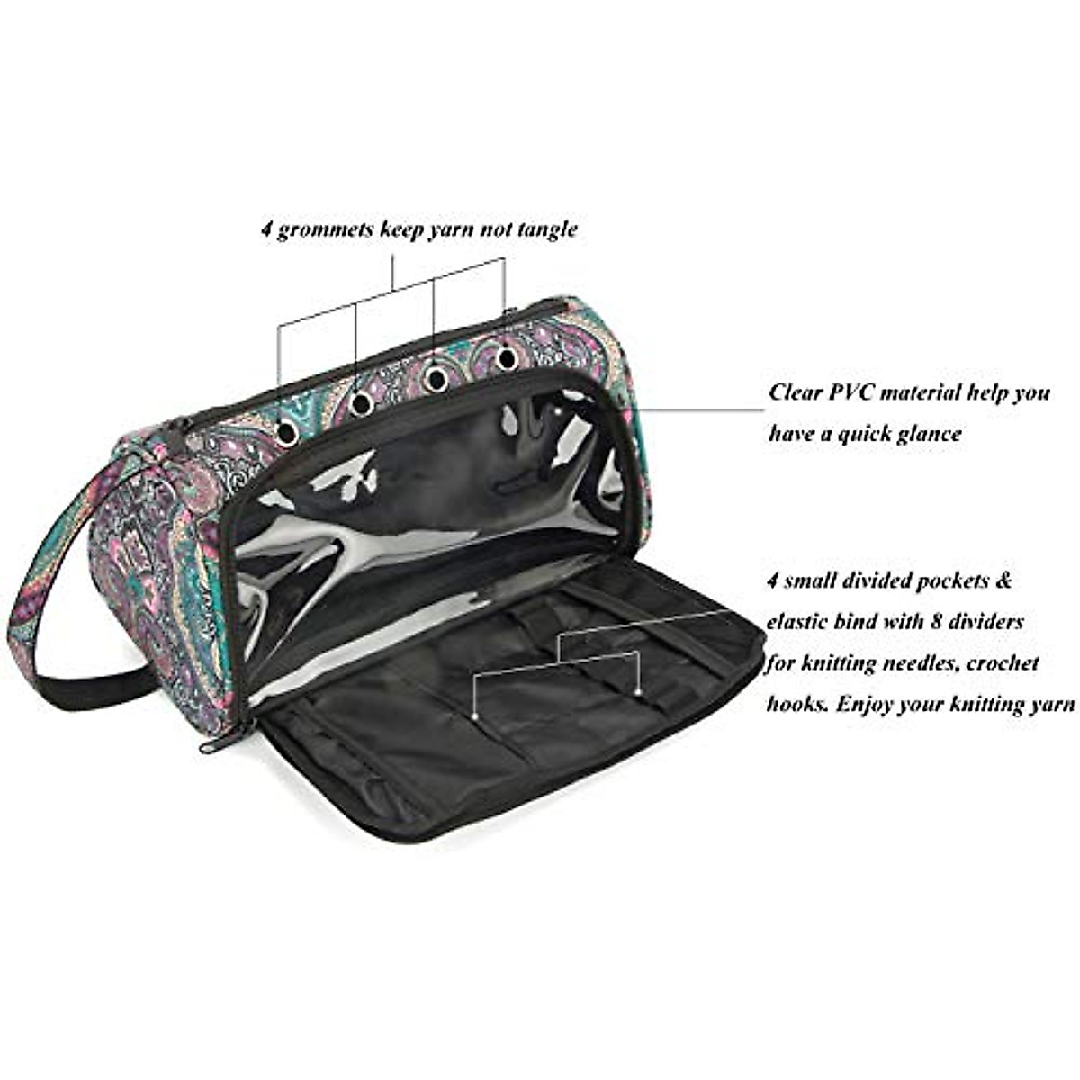 Pacmaxi Yarn Storage Knitting Organizer Carrying Yarn Holder Lightweight Yarn Storage Bag Portable Knitting Organizer for Cotton Yarns, Crochet Hooks, Knitting Needles(Up to 10 Inch)(Bag Only) (Blue)