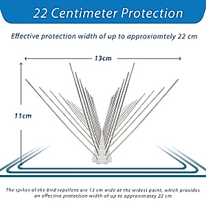 VIIRKUJA Bird Spikes 3 Metres Stainless Steel Pigeon Repellent 4 Rows Total Length 300 cm 6 Elements 50 cm Bird Repellent with Click Closure and Predetermined Breaking Points