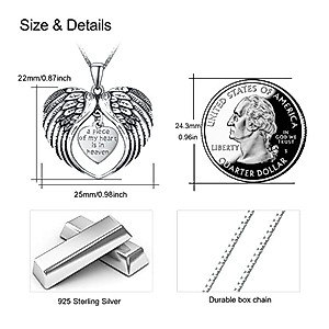 TUGHRA Angel Wing Necklaces 925 Sterling Silver Keepsake Necklace Heart Charm Memorial Pendant A Piece of My Heart Is In Heaven Pendant Necklace for Women