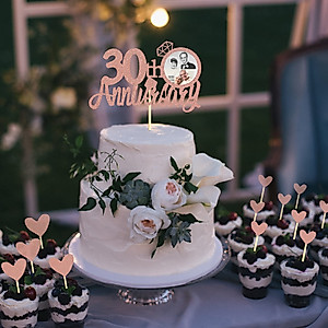 Sumerk 30th Anniversary Cake Topper,13PCS Rose Gold Glitter Cake Toppers Cake Decorations Set for 30th Wedding Anniversary Celebration Party