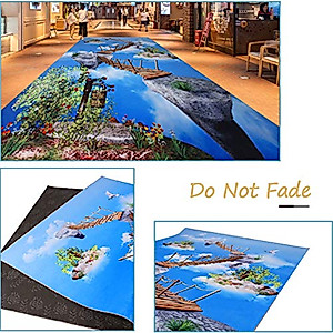 LoveHouse 3D Optical Illusion Rug for Living Room,Decorative Printing Area Rug Lotus Ocean Pattern,Large Washable Carpet Mat,Non Slip Hallway Nautical Runner Rug-F 80x200cm/31-79in