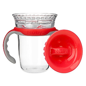 Nuby No Spill 360 Edge 2 Stage 8 oz Drinking Rim Cup with Removable Handles & Hygienic Cover, Colors May Vary