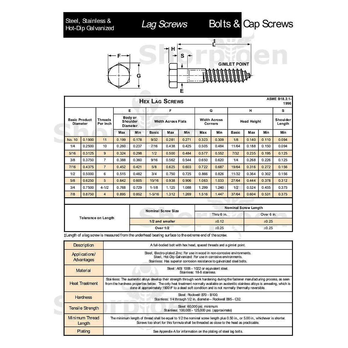 Shorpioen 25-Pack 3/8 x 3 1/2 Hex Lag Screw 18-8 Stainless Steel BC-3756L188