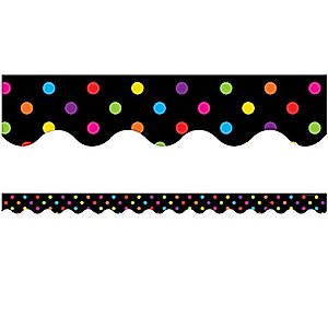 Teacher Created Resources Black/Multicolor Dots Scalloped Border Trim, Black/Multi Color Dots (4648)
