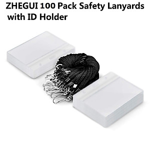 ZHEGUI Breakaway Lanyards with ID Holder Clear Plastic Horizontal Nametag Badge Holders (100 Pack, Satin Black)