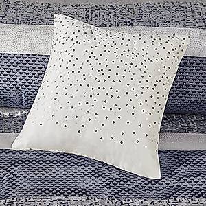 Madison Park Luxury Comforter Set-Traditional Jacquard Design All Season Down Alternative Bedding, Matching Bedskirt, Decorative Pillows, Queen(90"x90"), Rhapsody, Geometric Navy 7 Piece