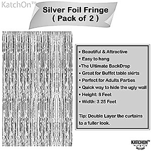 KatchOn, XtraLarge, 6.4x8 Feet Silver Fringe Backdrop - Pack of 2 | Silver Streamers Backdrops for Photoshoot | Silver Graduation Party Decorations 2023 | Silver Backdrop for Disco Party Decorations