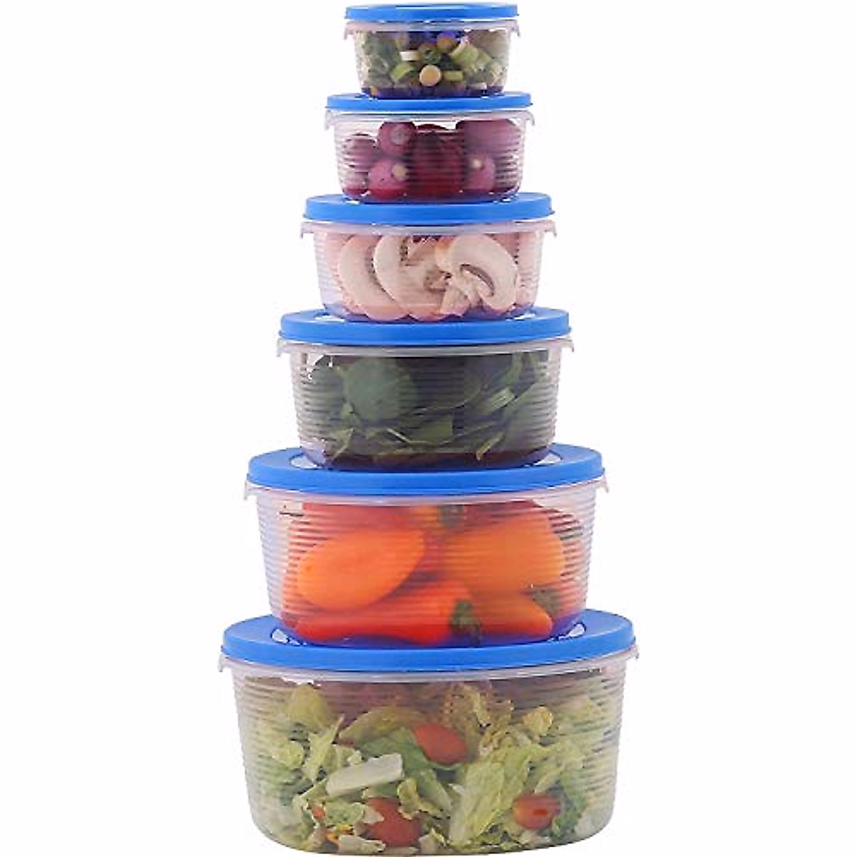 Mixing Bowl Set with Lids; Kitchen Food Storage Containers, Plastic Airtight Nesting Stackable Meal Prep 12 Piece, 6 Bowls & 6 Covers; No Spill Leakproof Lightweight - for Baking, Salad, Picnic (Blue)