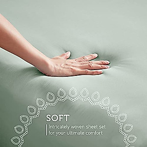 Hyde Lane 400 Thread Count 100% Cotton Queen Size Sheet Set, Cotton Sateen Sheets with Deep Pockets Fits Mattress Up to 14" Deep, Ultra Soft Thick Hotel Luxury Bed Bedding – 4 Piece Sea Foam