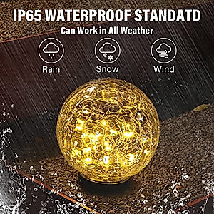 Romdecyn 2Pack Solar Globe Lights Outdoor Waterproof,30LED Cracked Glass Balls Solar Pathway Lights for Garden Patio Party Holiday Wedding Christmas Decoration（5.9inhes）