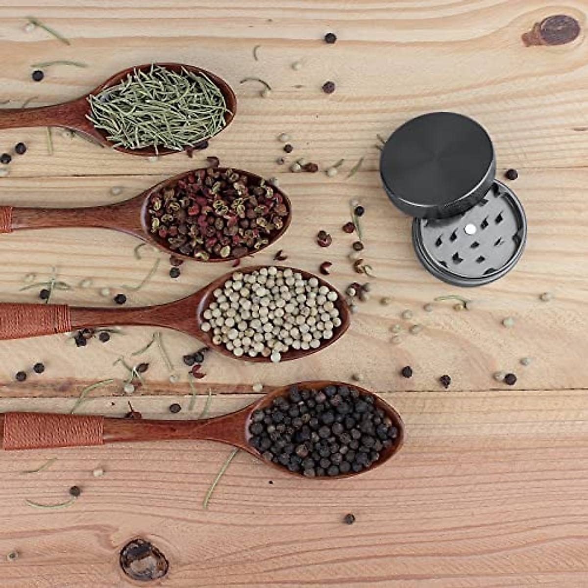 HOMVIDA Manual Spice Grinder - 2 inch Aluminum Portable Size with Magnetic Lid - Black