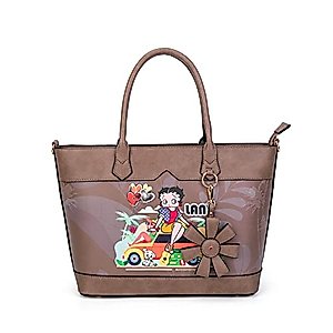 Betty Boop"Vacation" Tote Bag Purse with Long Strap (Natural)
