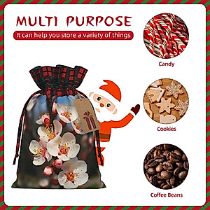 Christmas Gift Bags with Drawstring Burlap Gift Bags Apricot Flowers Christmas Linen Bags for Xmas Party Candy Bags with Cards Xmas Reusable Wrapping Bags Christmas Linen Treat Bags for Holiday