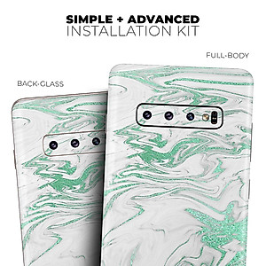 DesignSkinz Mint Marble & Digital Gold Foil V8 Protective Vinyl Decal Wrap Skin Cover Compatible with The Samsung Galaxy S20 (Screen Trim & Back Glass Skin)