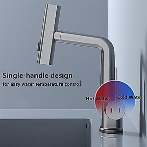 BARROCK Waterfall Bathroom Faucets with Pull Down Sprayer, Modern Pull Out Bathroom Sink Faucet with Digital Temperature Display, Height Adjustable Basin Mixer Tap No Battery Needed, Gun Grey