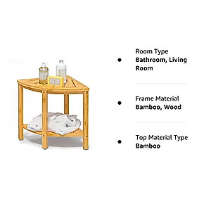 Bamfan Bamboo Corner Shower Bench Waterproof Stool with Space-Efficient Storage Shelf - Shower Stool Seat for Indoor or Outdoor Use