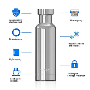 20oz Stainless Steel Water Bottle,Sports Water Bottle,Water Filter Bottle Make Alkaline Ionized Water,Excellent Taste, Double Wall Vacuum Insulated Cold,for outdoor sport,travel(sliver)