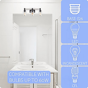 Kira Home Ashland 24" 3-Light Farmhouse Bathroom/Vanity Light + Hammered Glass Shades, White Ash Wood Style + Black Finish