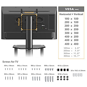 TAVR Furniture 4-Tiers Media Component TV Stand with Swivel Mount Audio Shelf and Height Adjustable Bracket, Black Floor TV Stand for 32-70 Inch LCD LED OLED Flat/Curved Screen TVs
