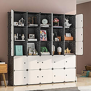 KOUSI Portable Wardrobe Closets 14"x18" Depth Cube Storage, Bedroom Armoire, Storage Organizer with Doors, 25 Doors, Black
