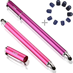 Bargains Depot (2 Pcs) [New Upgraded][0.18-inch Small Tip Series] 2-in-1 Stylus/Styli 5.5-inch L with 10 Replacement Rubber Tips -Purple/Pink