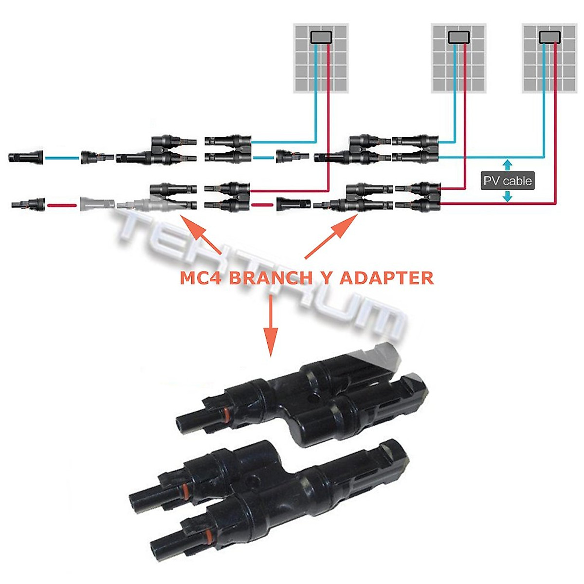 Tektrum UV-Resistant 1 Pair M/M/F and F/F/M Solar Panel PV Cable Branch Y Adapter Connector, T Splitter Coupler for Parallel Connection Between Solar Panels