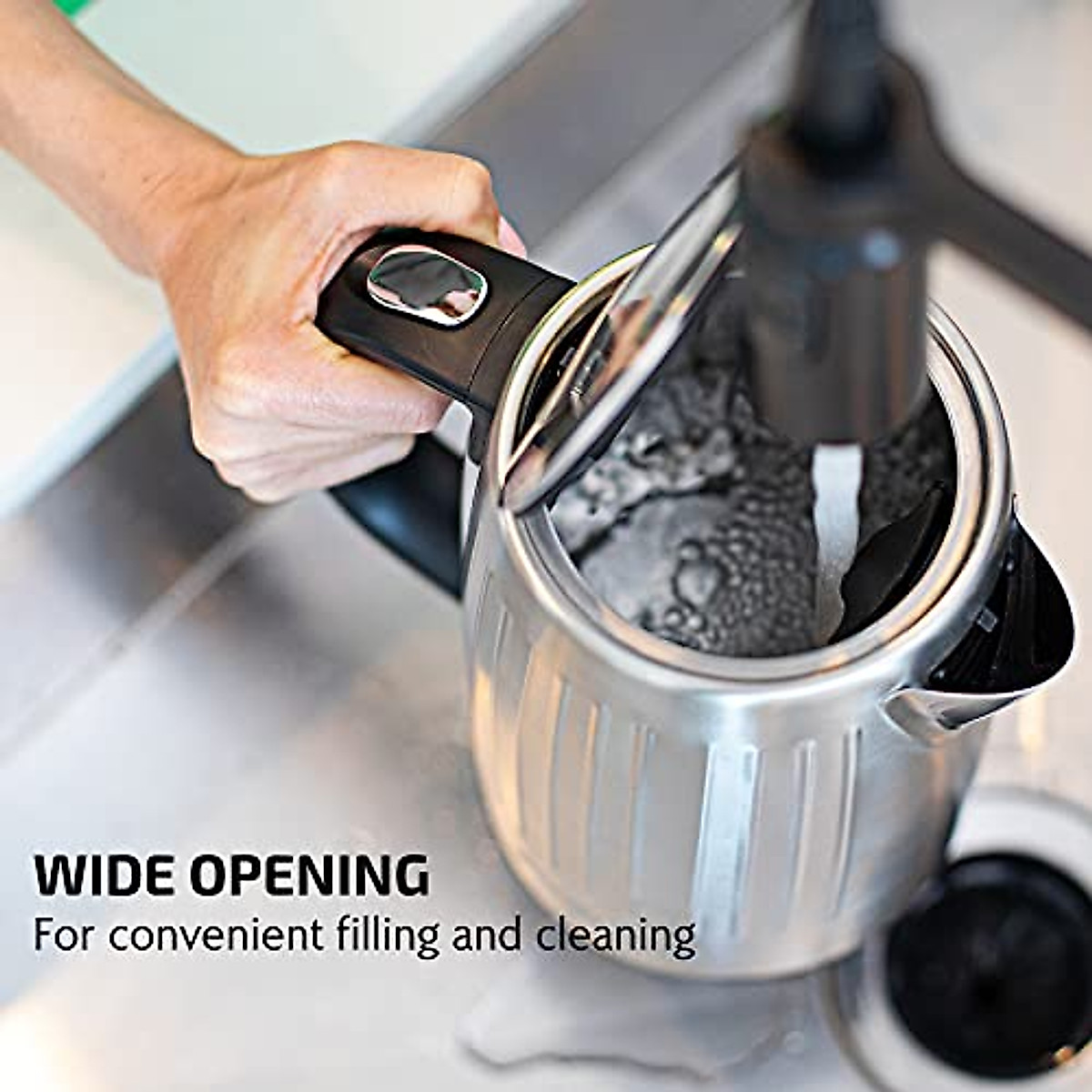 Ovente Stainless Steel Electric Kettle Hot Water Boiler 1.7 Liters - Powerful 1750W BPA Free w/ Auto Shut Off & Boil Dry Protection, Portable Instant Hot Water Pot for Coffee & Tea - Silver KS711S