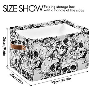WELLDAY 2PCS Storage Basket White Skull Large Foldable Storage Bin Cube Collapsible Organizer