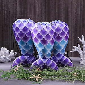 Silkfly 12 Pcs Mermaid Party Favor Bags Bulk Mermaid Drawstring Backpack Gift Cloth Bags Purple Blue Gradient Mermaid Beach Bag for Girls Kid Gift Party Baby Shower Birthday Supply