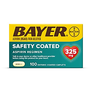 Aspirin Regimen Bayer, 325mg Enteric Coated Tablets, Pain Reliever, 100 Count