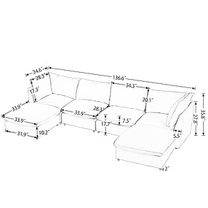 Oversized Modular Sectional Sofa Set,Extra Large U Shaped Convertible Couch with Reversible Chaise and Movable Ottoman,Free Combination Symmetrical Sofa&Couches Bed for Living Room Office