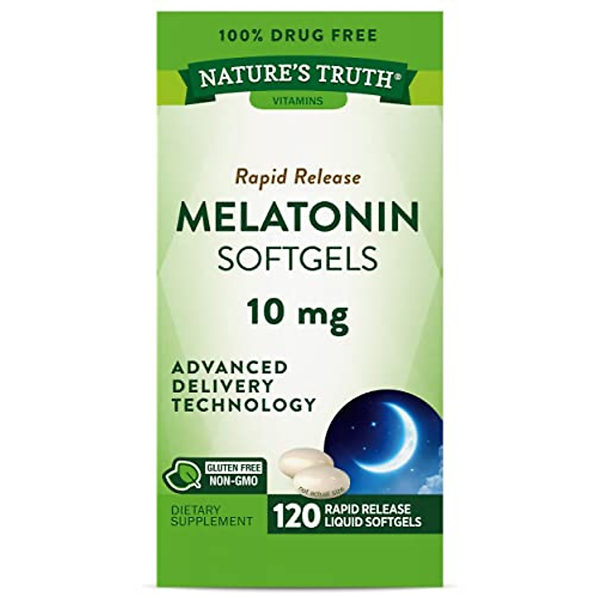 Melatonin 10mg | Quick Release Softgel Capsules | 120 Count | Non-GMO & Gluten Free Supplement | by Nature's Truth