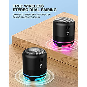 FLYSH Mini Bluetooth Speakers Portable Wireless Speaker Small Speaker, TWS Pairing, RGB Lights, IPX5 Waterproof, Compact Size, Beach Speaker for Home, Shower, Travel (Black)