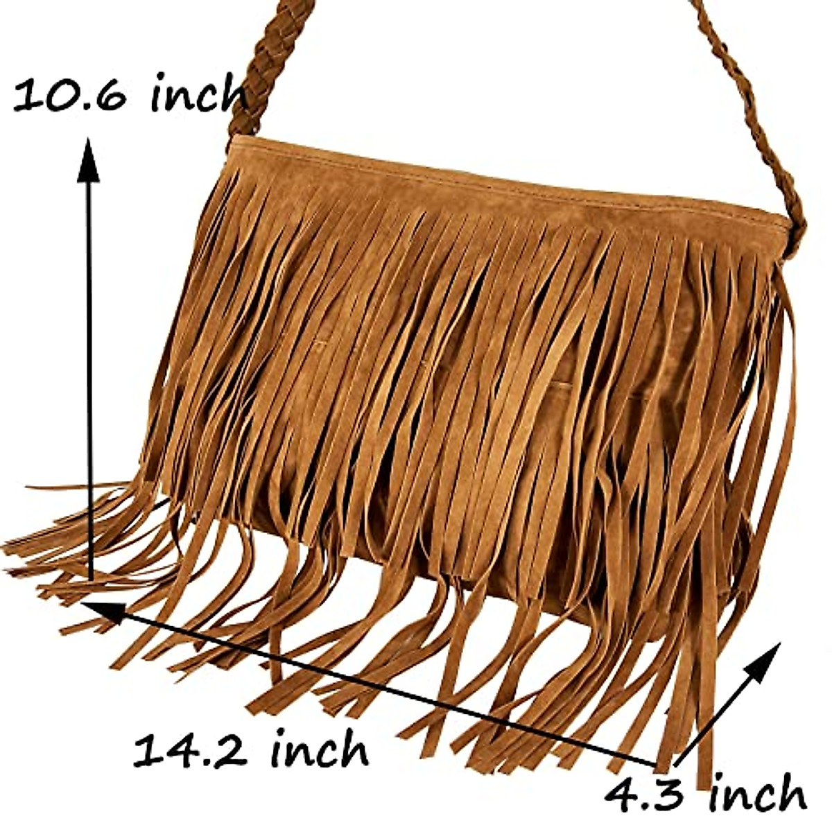 BYMEE Hippie Suede Fringe Tassel Crossbody Bag for Women western Hobo Shoulder Bag Vintage Messenger Bag (Coffee)