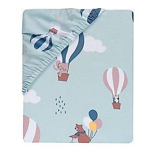 Bedtime Originals Up Up & Away Hot Air Balloon Animals Polyester Fitted Crib Sheet - Blue