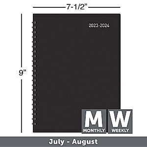 2023-2024 Office Depot® Brand 14-Month Weekly/Monthly Academic Planner, Vertical Format, 7-1/2" x 9", 30% Recycled, Black, July 2023 to August 2024