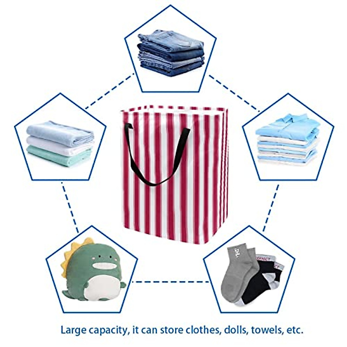 Pink Vertical Stripes Print Collapsible Laundry Hamper, 60L Waterproof Laundry Baskets Washing Bin Clothes Toys Storage for Dorm Bathroom Bedroom